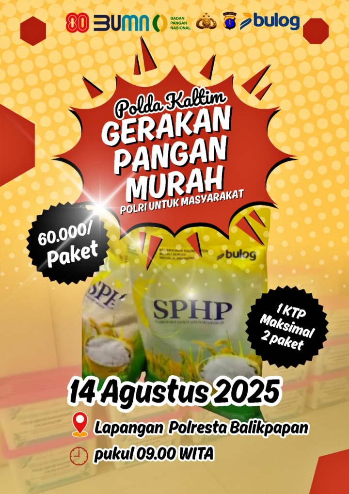 Polda Kaltim Jual Beras Murah di Polresta Balikpapan Besok